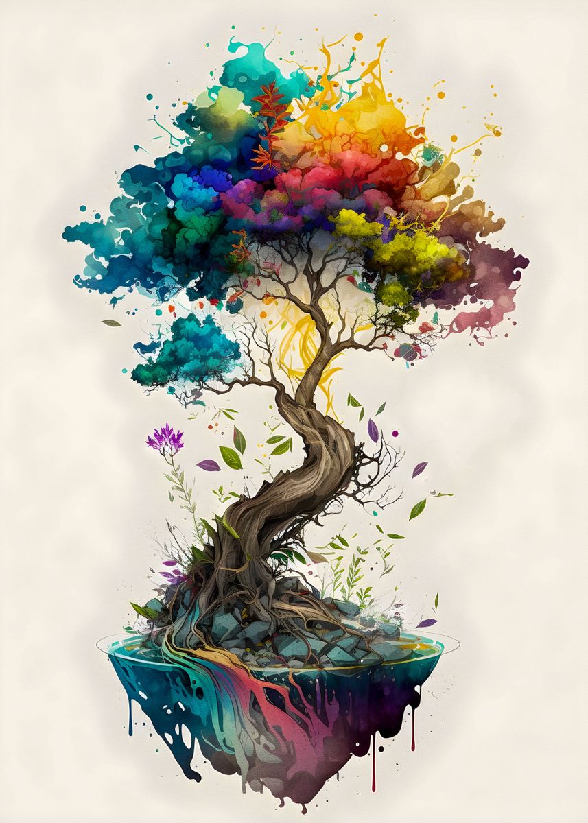 'Colorful tree' Poster, picture, metal print, paint by Elz art | Displate