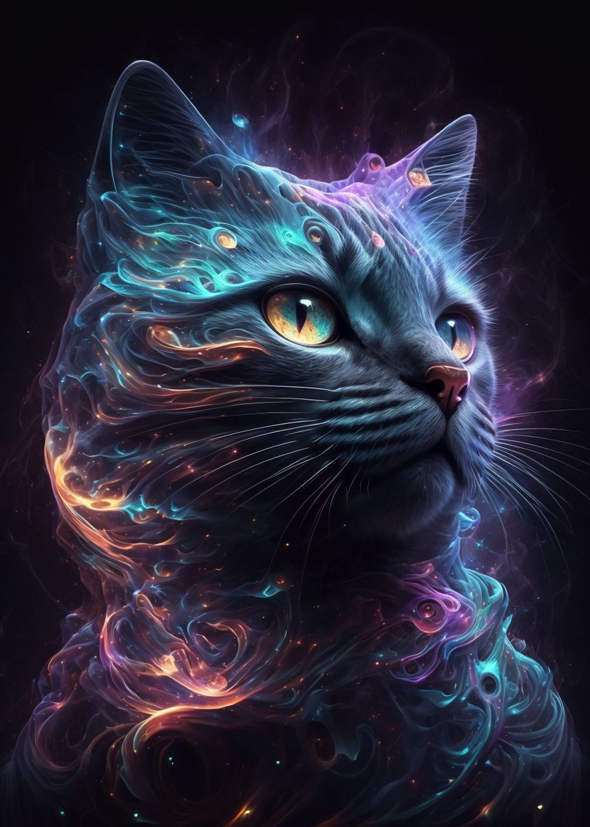 'Galaxy Cat Animal' Poster, picture, metal print, paint by Lootprint ...