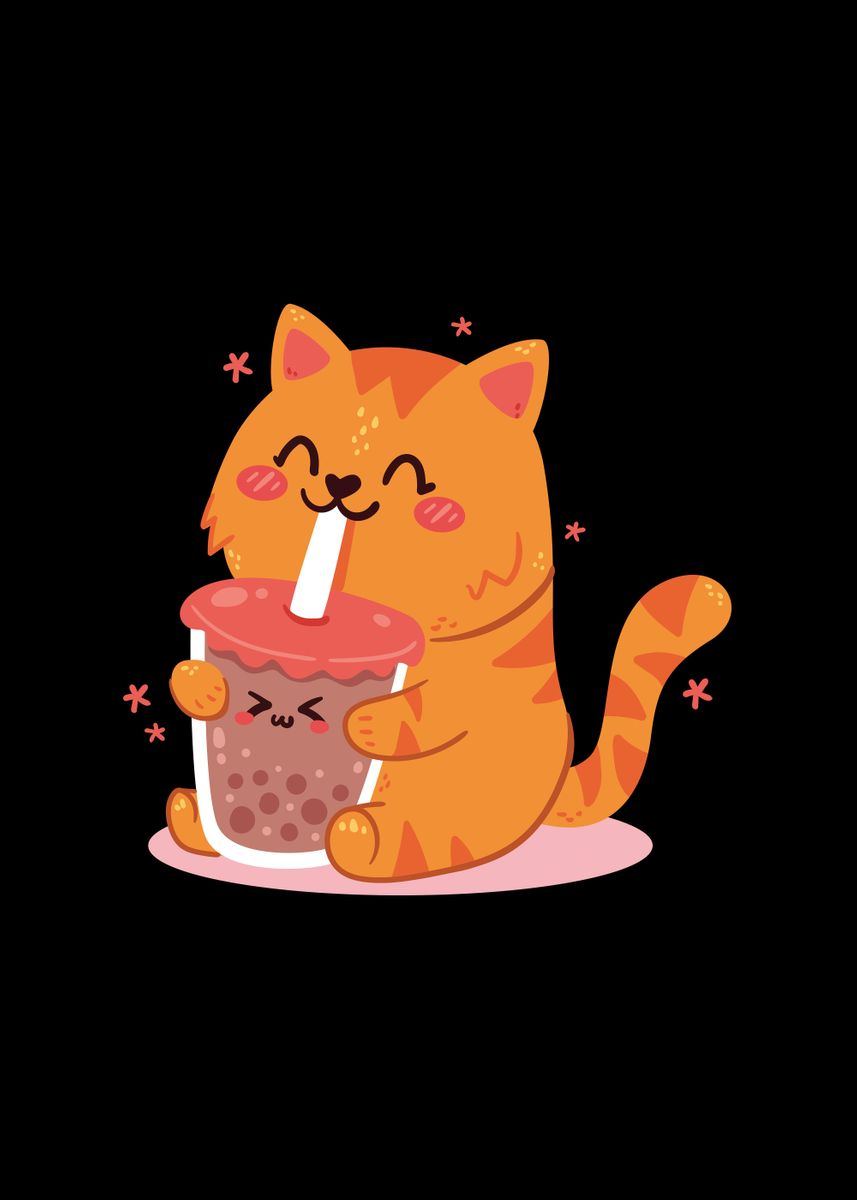 'Juice Cat Drinking' Poster, picture, metal print, paint by Reality Art ...