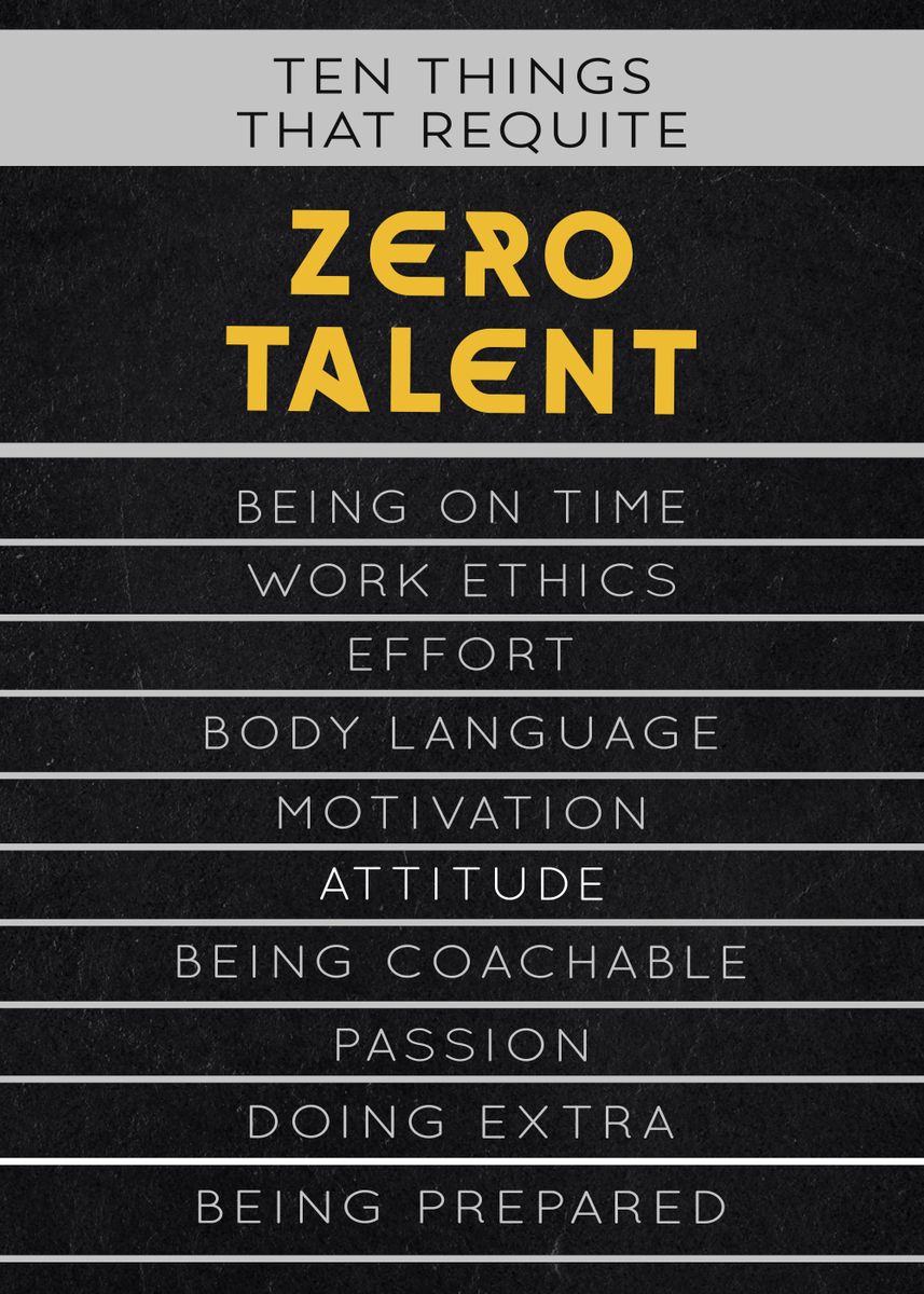 'zero talent motivational' Poster, picture, metal print, paint by ...