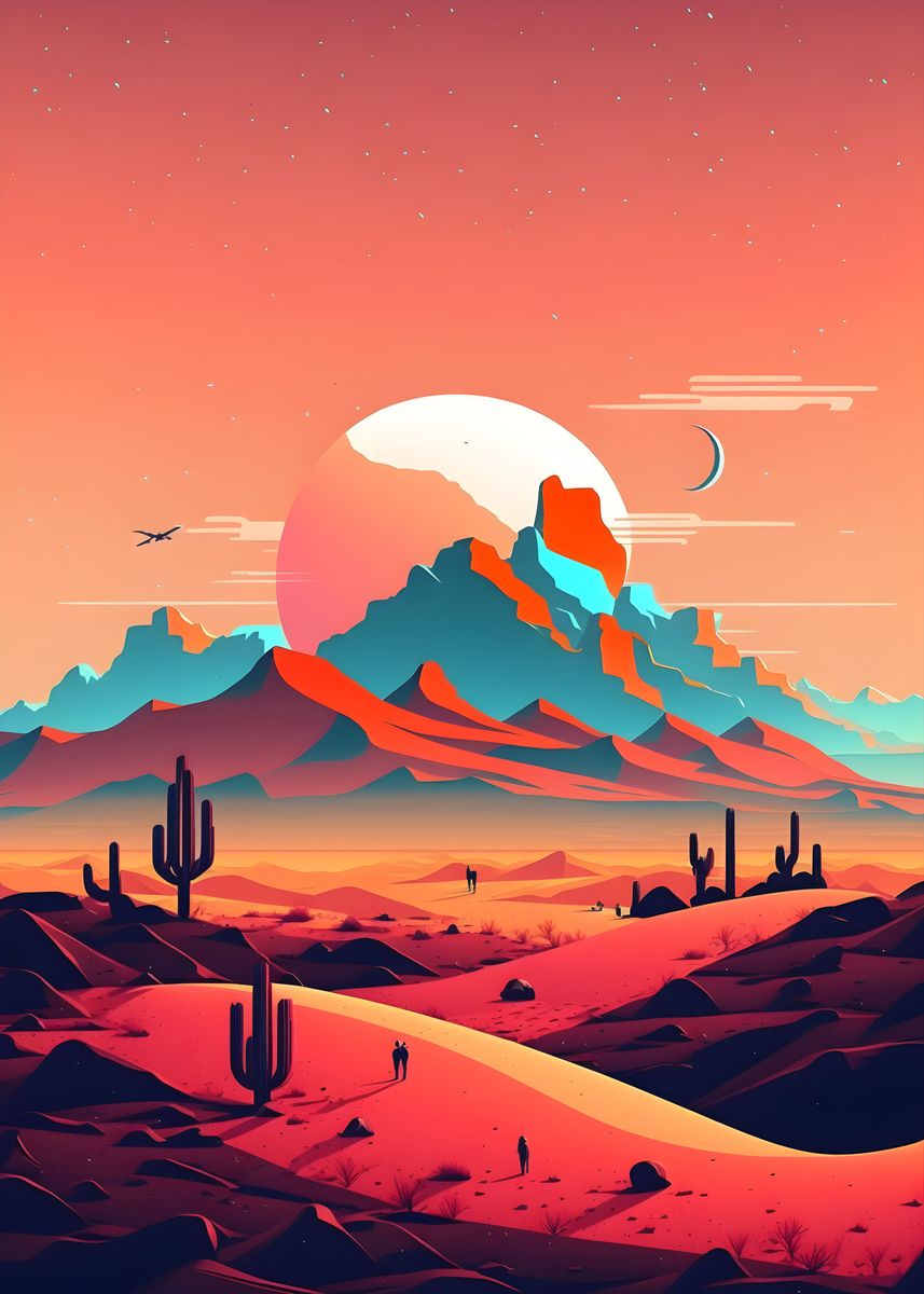 'Desert landscape' Poster, picture, metal print, paint by KiaraPfeffer ...