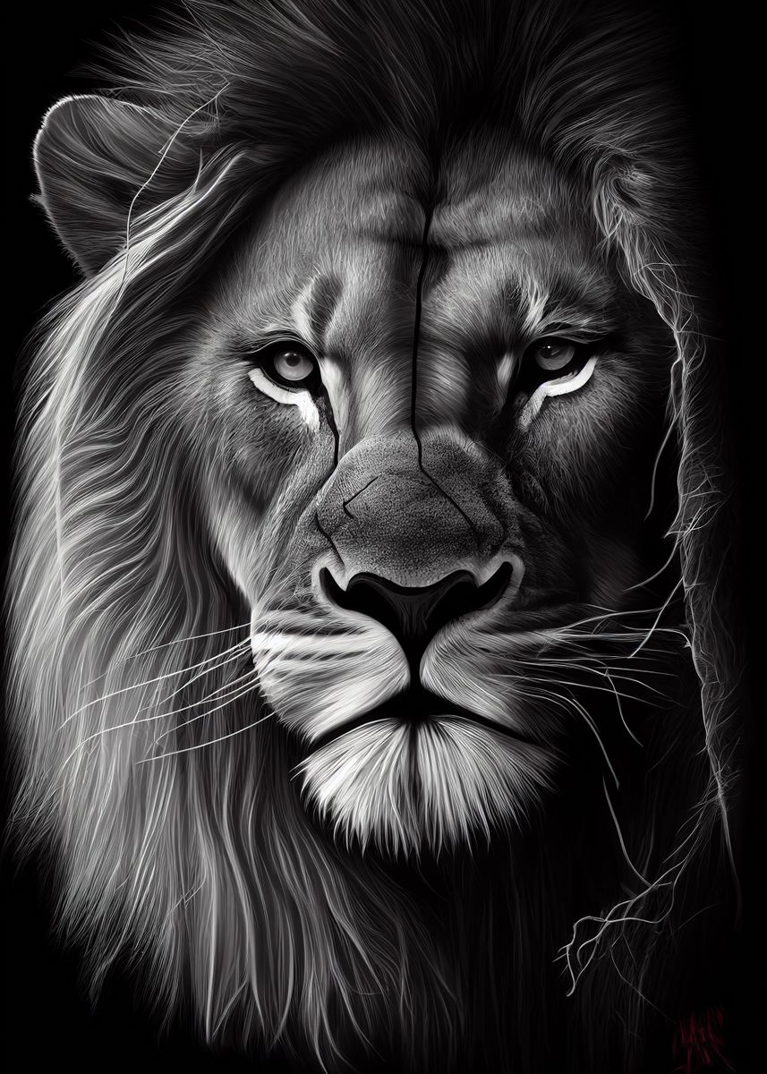 'Angry Lion Face Animal' Poster, picture, metal print, paint by ...