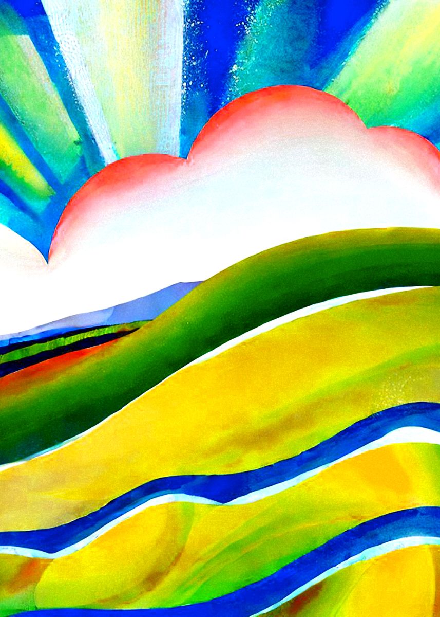 'Rainbow Sunburst Landscape' Poster, picture, metal print, paint by ...