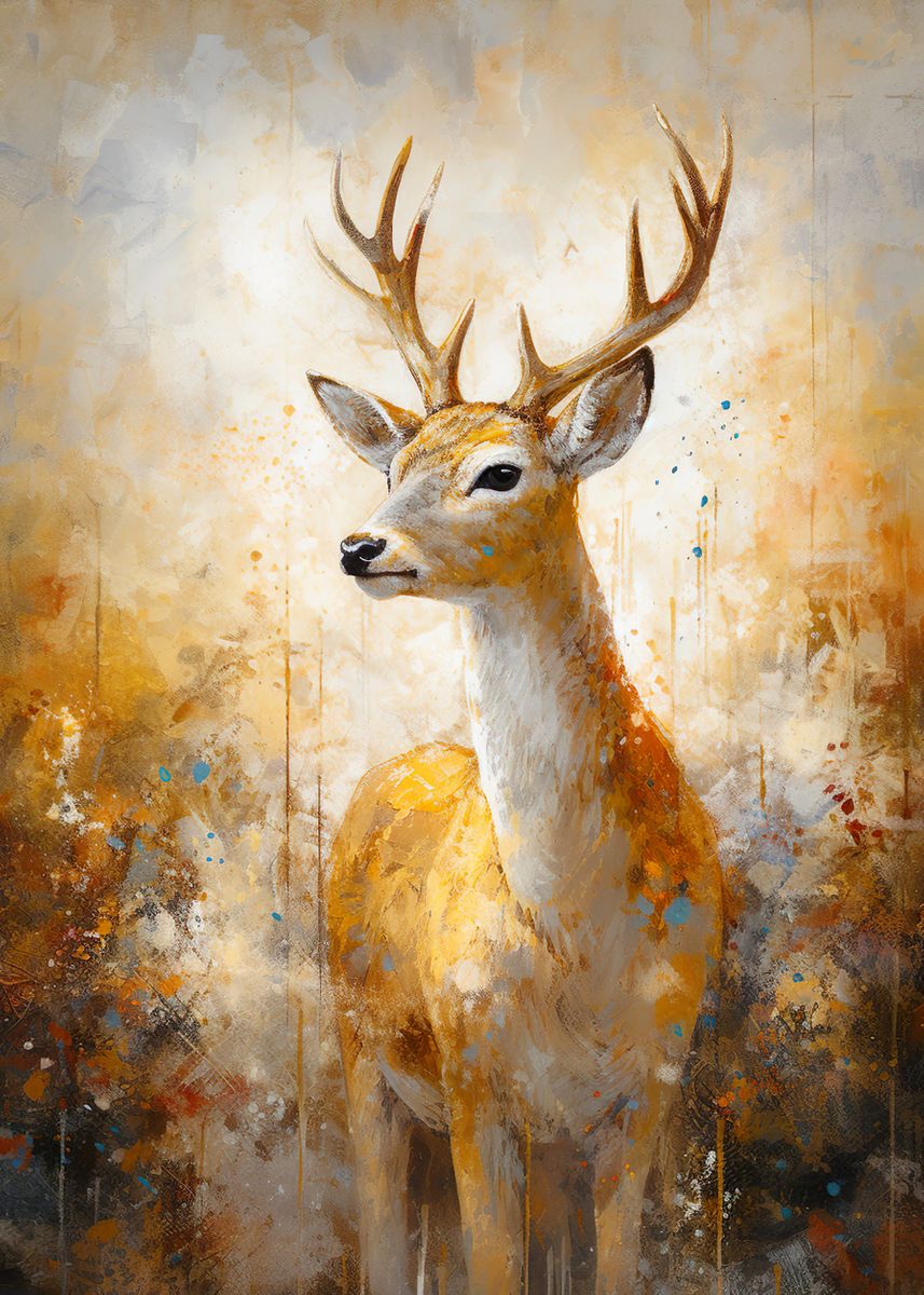 'Abstract Golden Deer' Poster, picture, metal print, paint by Quasarai ...