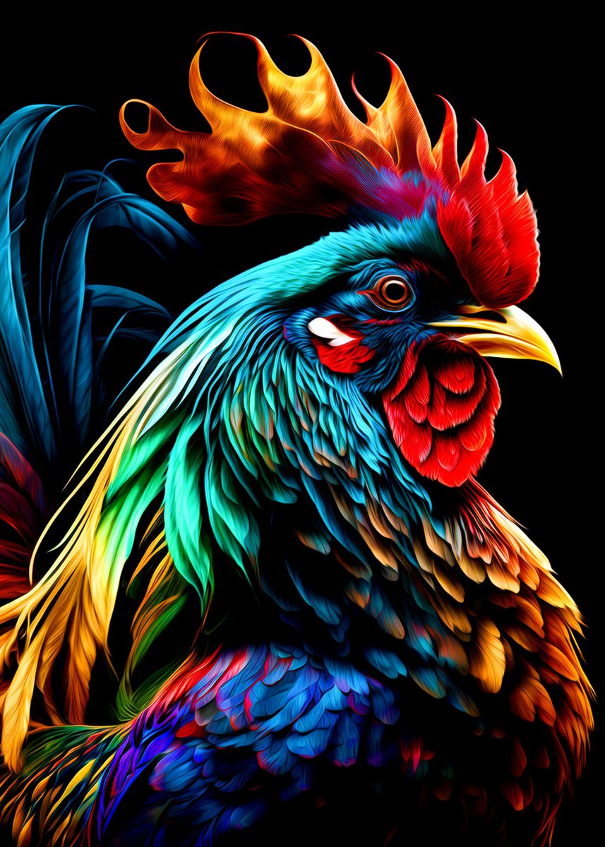 'Rooster' Poster, picture, metal print, paint by bds land | Displate