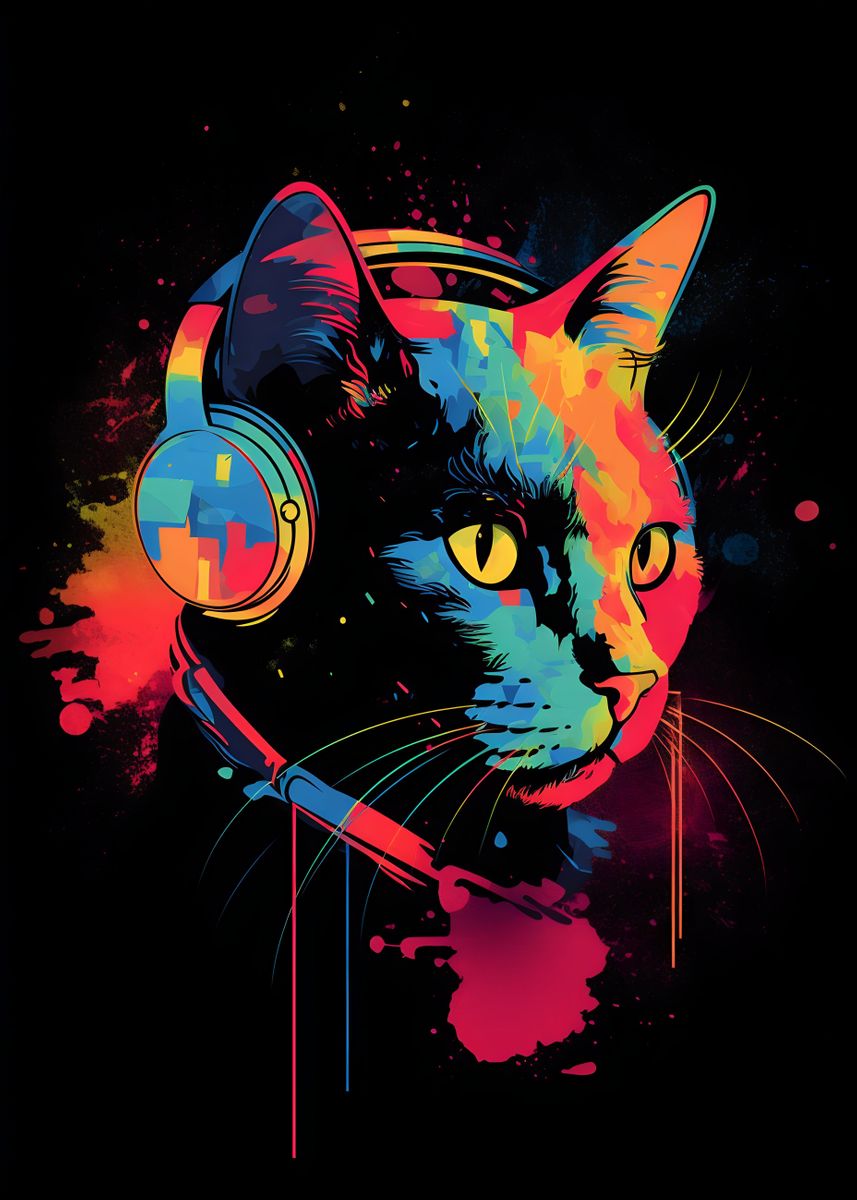 'Funk Cat' Poster, picture, metal print, paint by Neugebauer | Displate