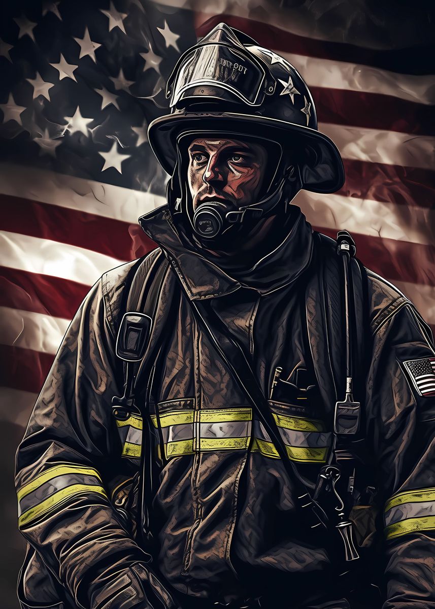 'Firefighter USA' Poster, picture, metal print, paint by DecoyDesign ...
