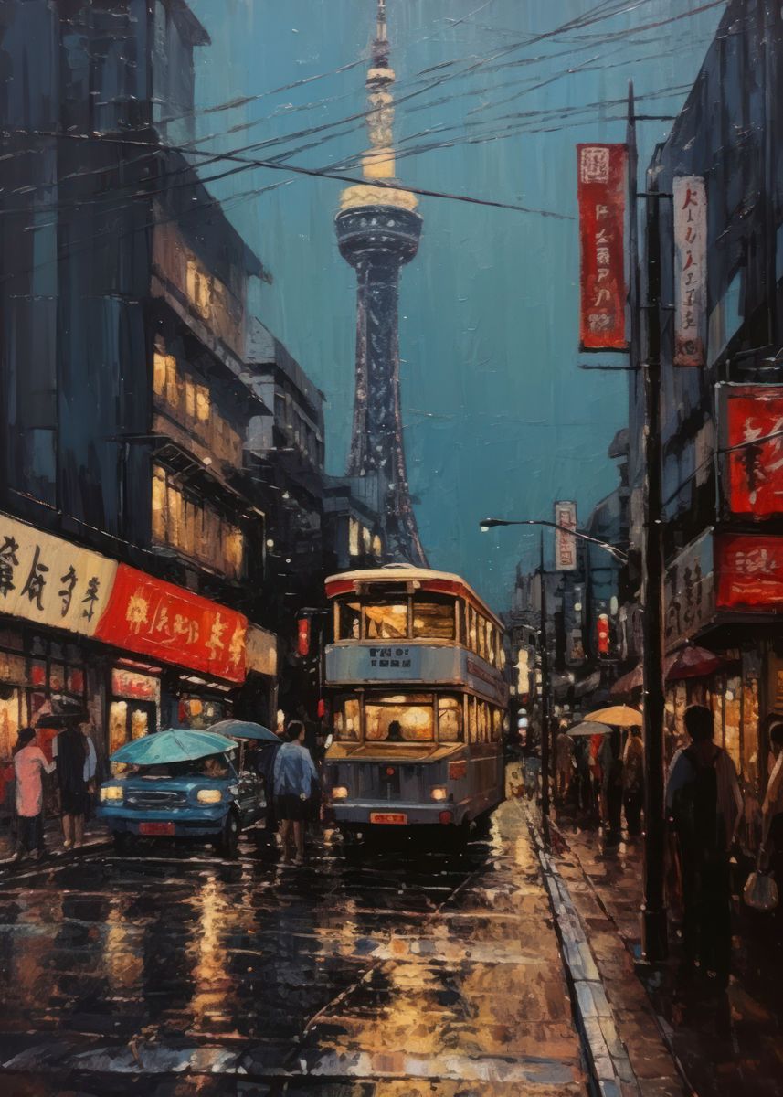 'Tokyo Japan Oil Painting' Poster, picture, metal print, paint by Usama ...