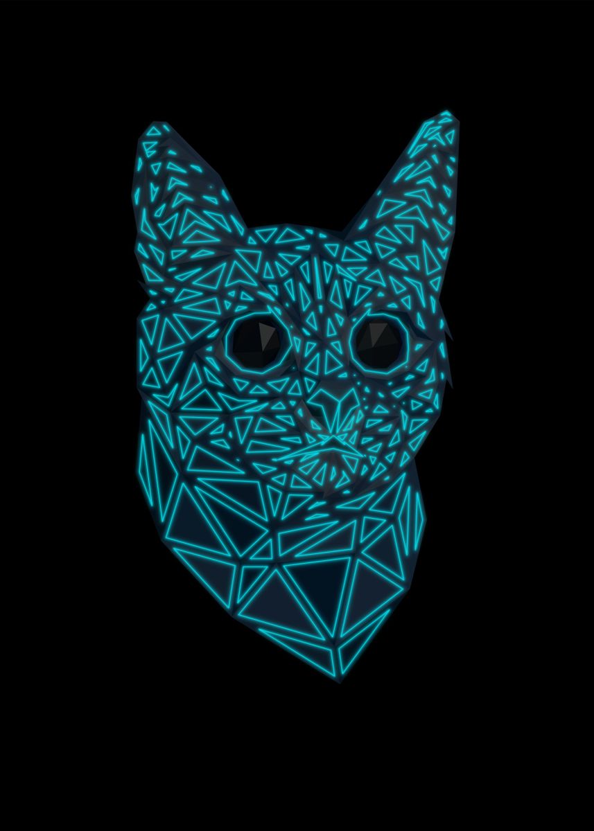 'Cat Lowpoly Neon' Poster, picture, metal print, paint by Evanz ...