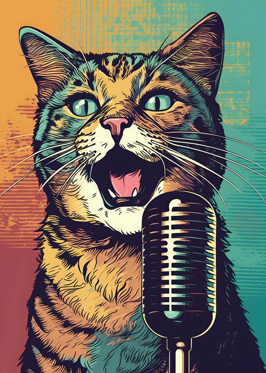 'Pop Singer Cat' Poster, picture, metal print, paint by FusionDesigns ...
