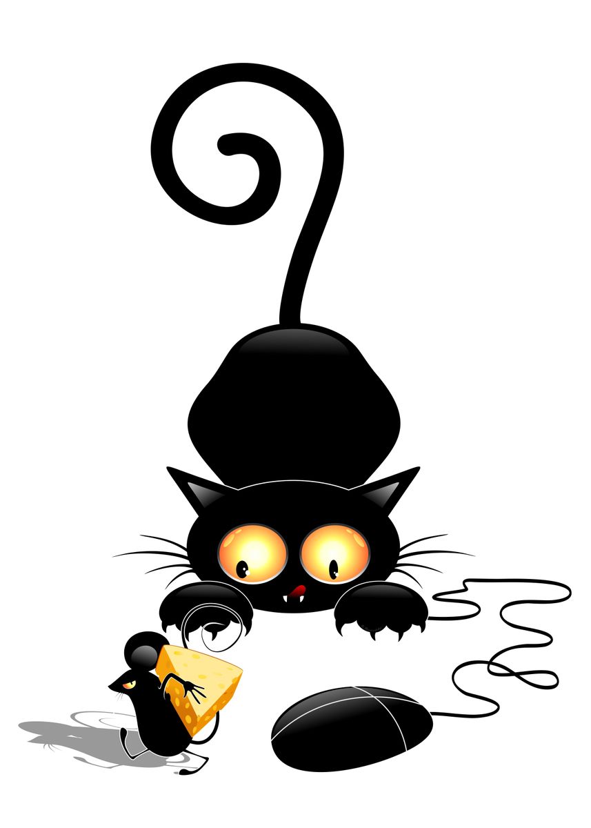 'Cat and Computer Mouse Fun' Poster, picture, metal print, paint by ...