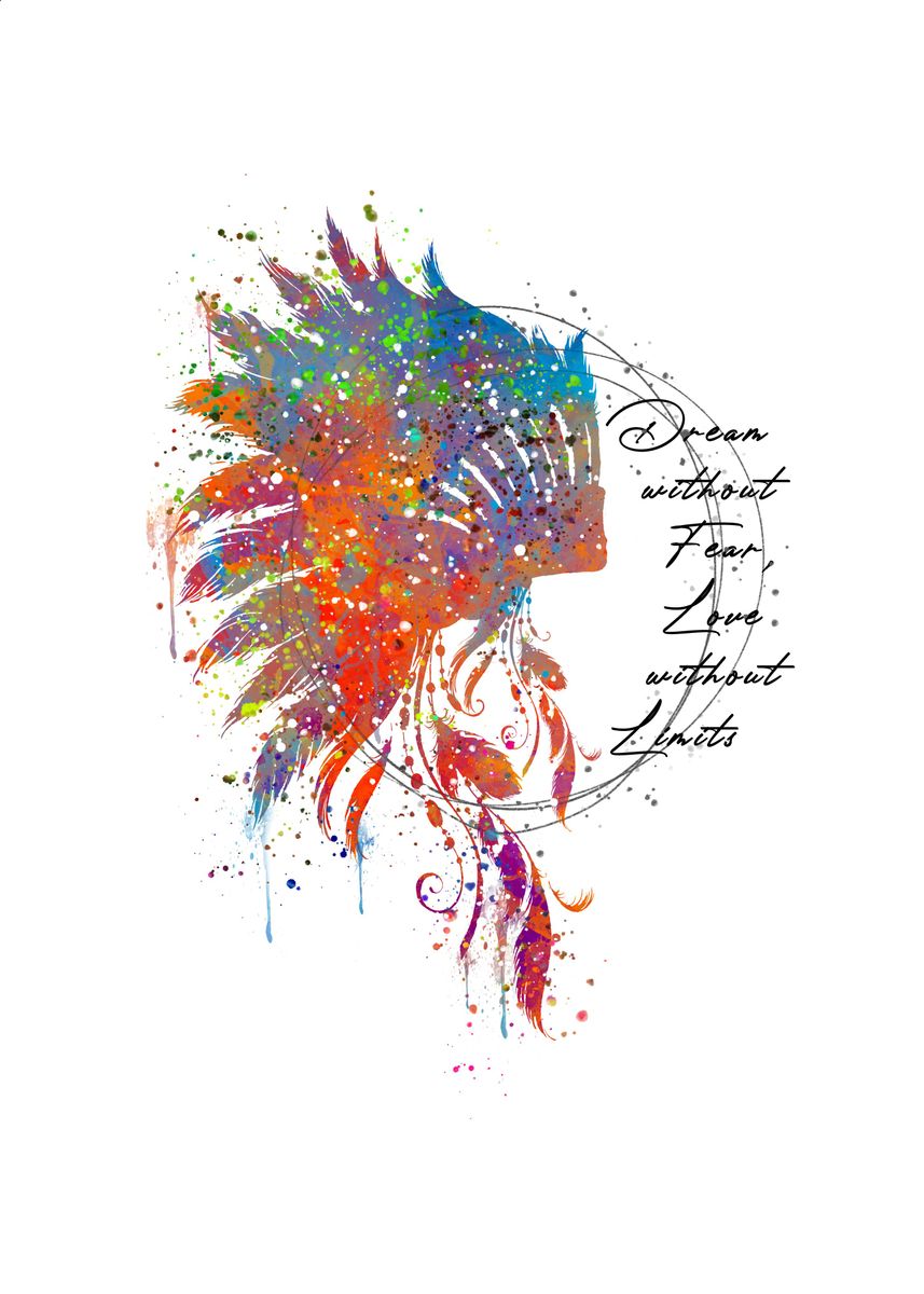 'NATIVE AMERICAN HEADDRESS ' Poster, picture, metal print, paint by MAD ...