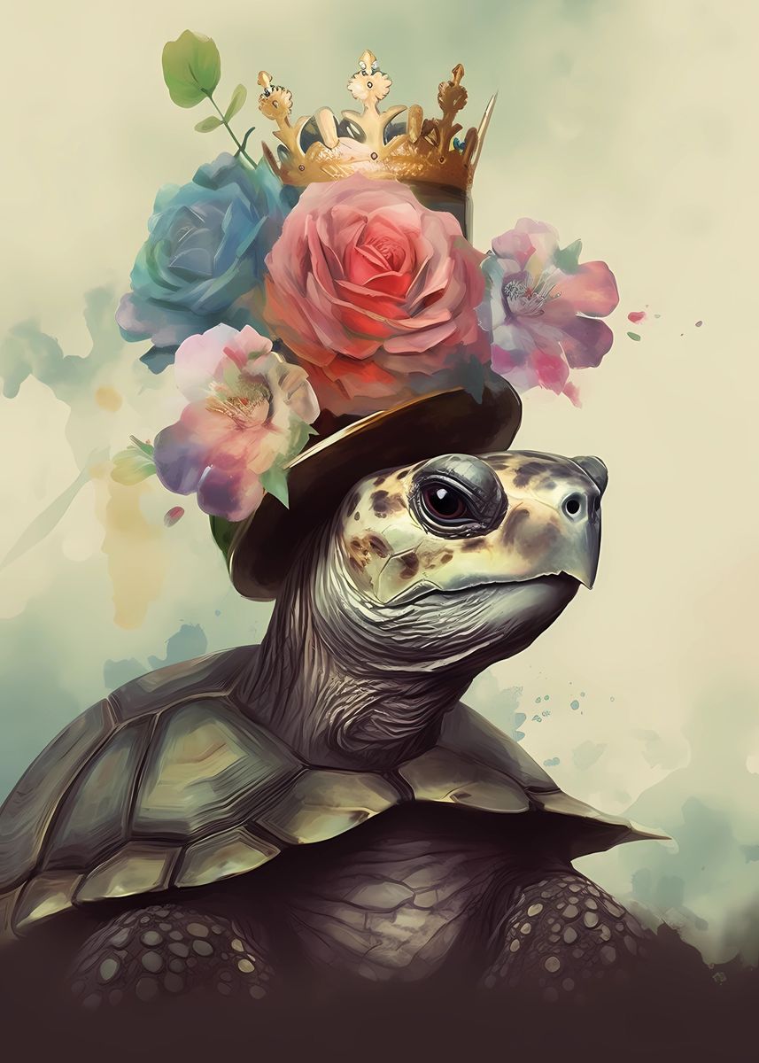 'Turtle Playful' Poster, picture, metal print, paint by Aurora Philip | Displate