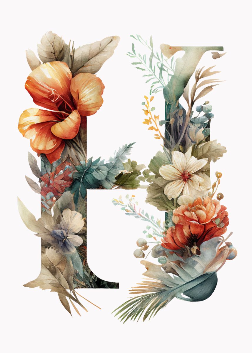 'Watercolor Letter H Poster' Poster, picture, metal print, paint by ...