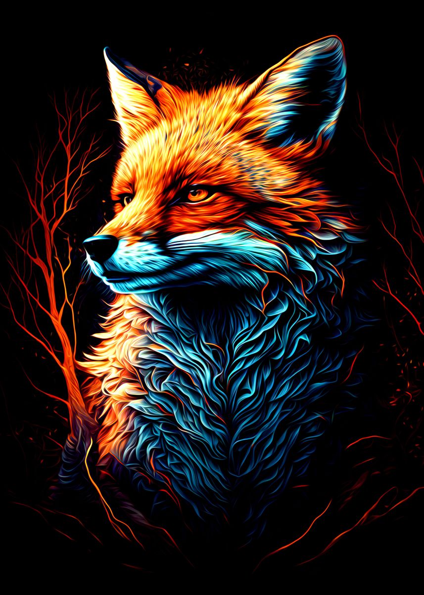 'Fox' Poster, picture, metal print, paint by Hustle 92 | Displate