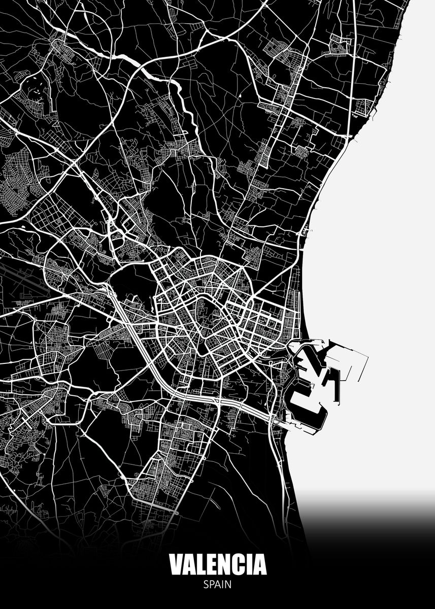 'Valencia Spain Map' Poster, picture, metal print, paint by Zake Yonkou ...