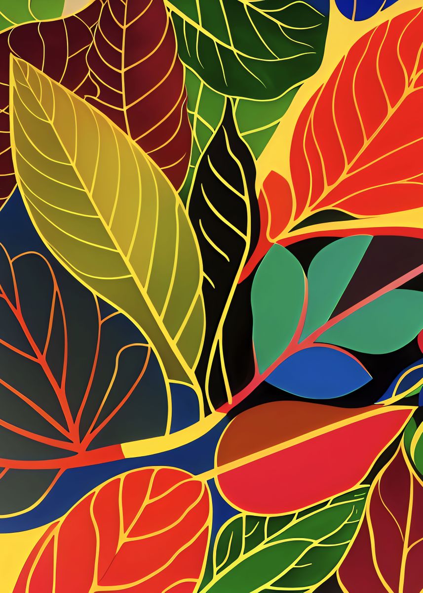 'Golden Leaves' Poster, picture, metal print, paint by BluePinkPanther | Displate