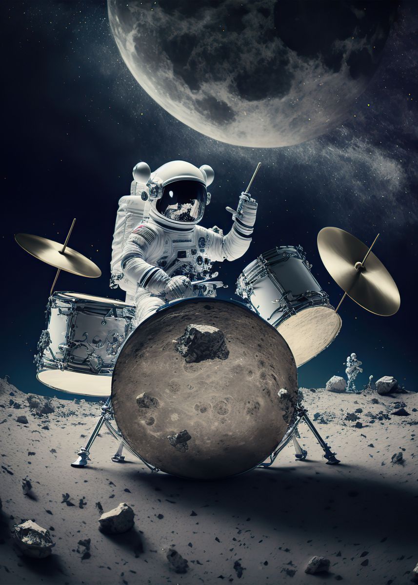 'Astronaut playing drums' Poster, picture, metal print, paint by Yannis Denton | Displate