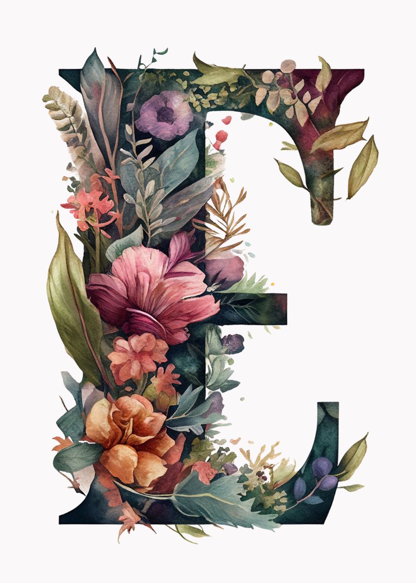 'Watercolor Letter E Poster' Poster, picture, metal print, paint by ...