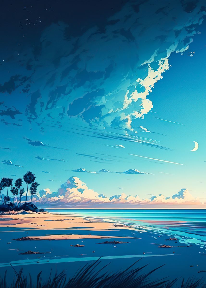 'Beach sunset landscape' Poster, picture, metal print, paint by ...