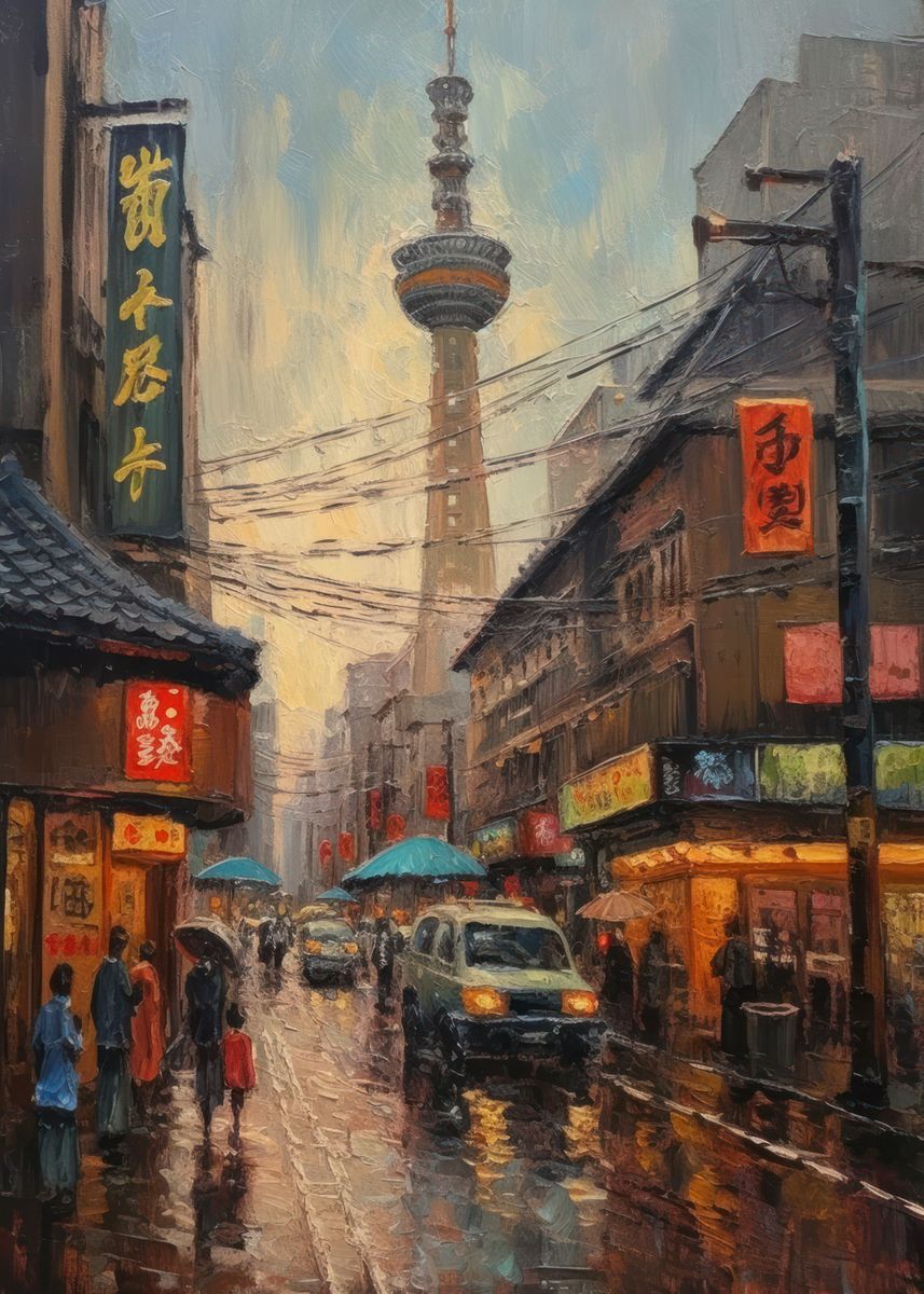 'Tokyo Japan Oil Painting' Poster, picture, metal print, paint by Usama ...