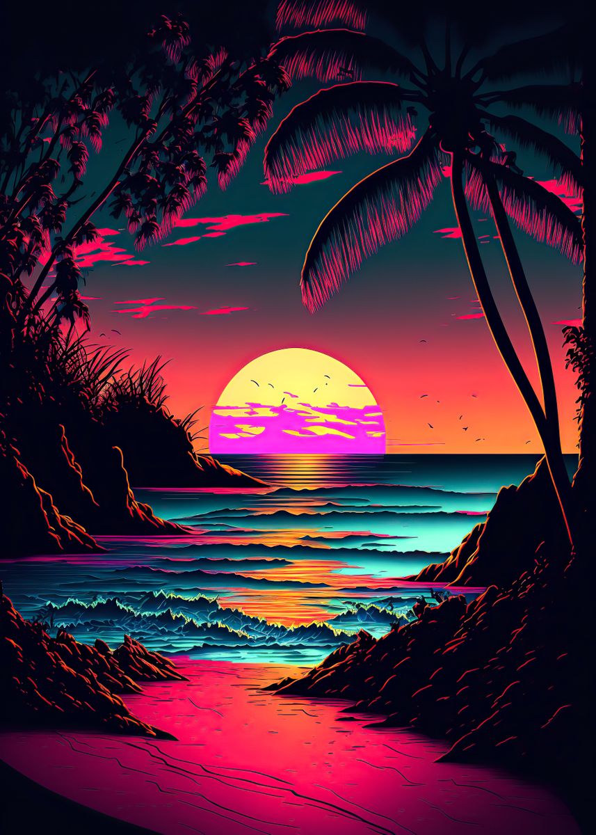 'Beach sunset landscape' Poster, picture, metal print, paint by ...