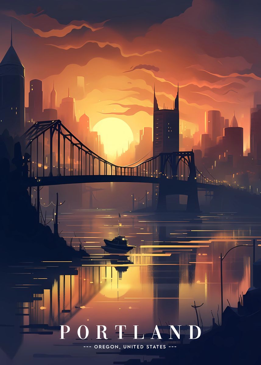 'Portland Downtown view' Poster, picture, metal print, paint by ...