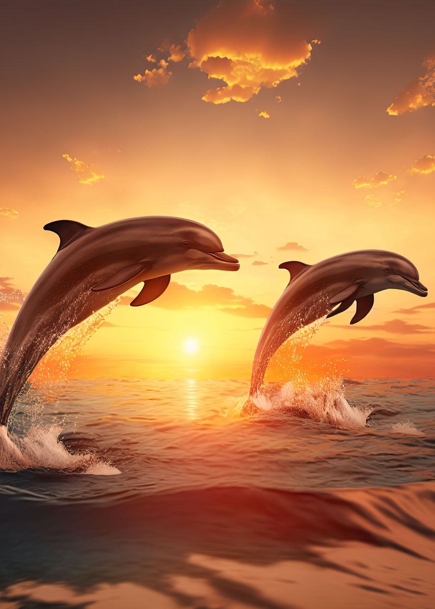 'dolphins jumping ' Poster, picture, metal print, paint by MAD SPACE ...
