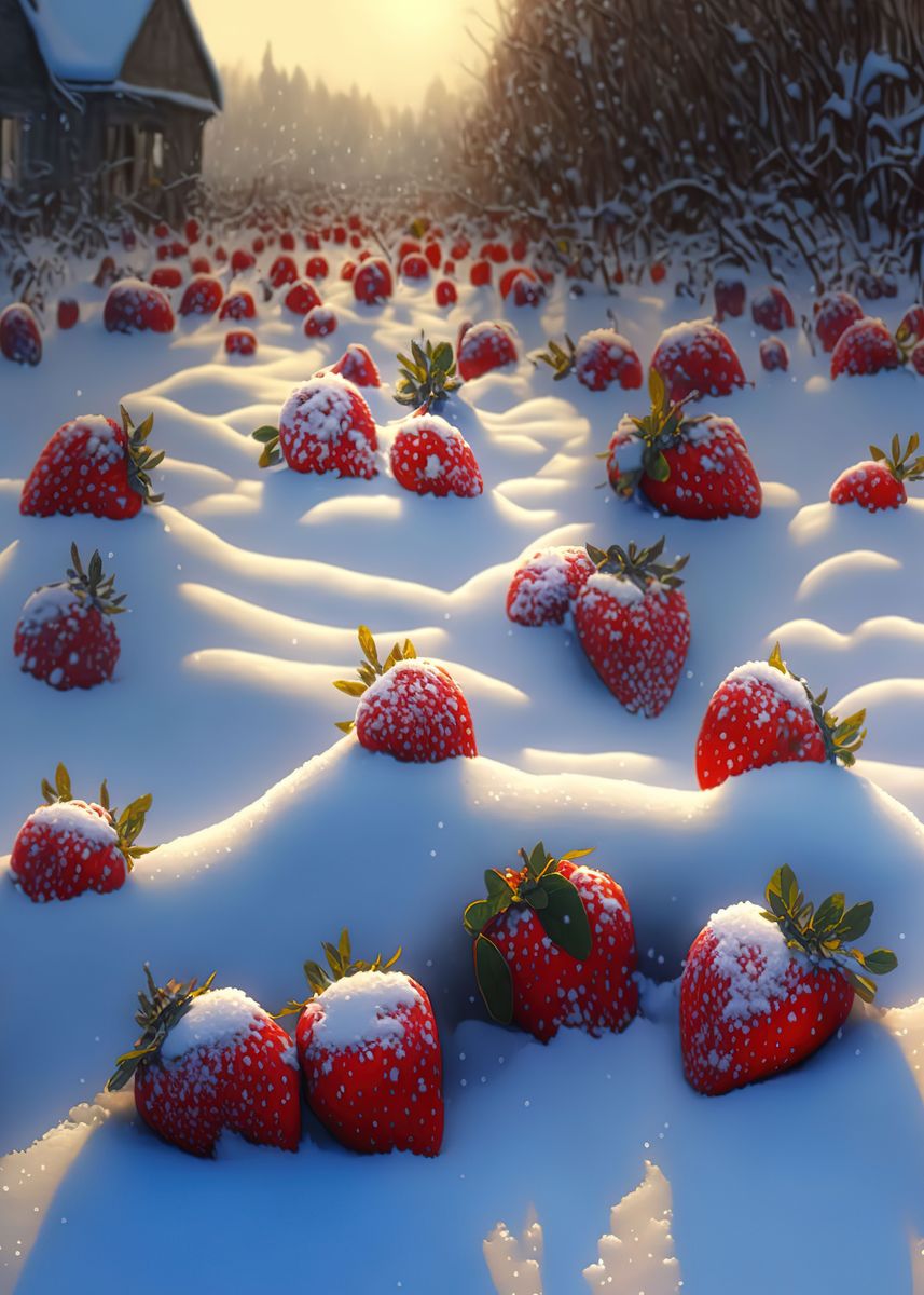 'red strawberries ' Poster, picture, metal print, paint by lanem anda ...