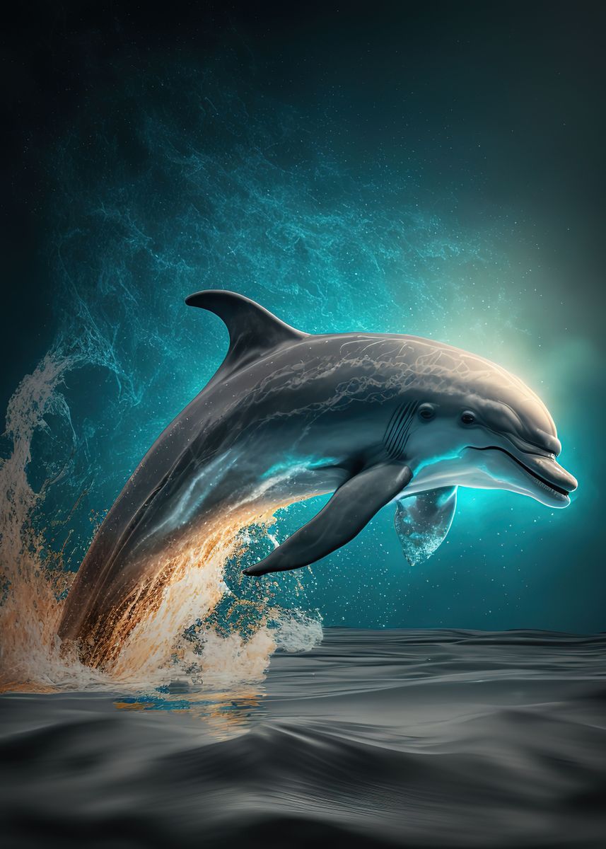 'dolphins jumping ' Poster, picture, metal print, paint by MAD SPACE ...
