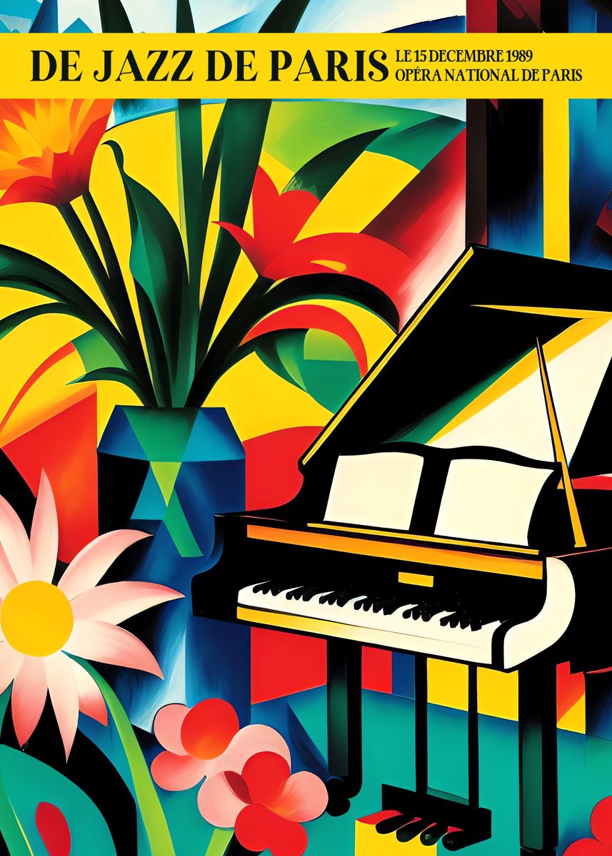 'Floral Jazz Poster' Poster, picture, metal print, paint by BluePinkPanther | Displate