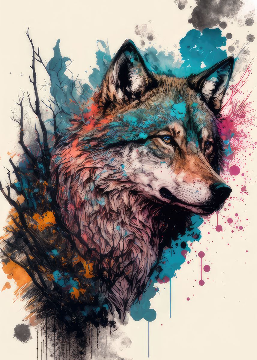 'Colorful Wolf' Poster, picture, metal print, paint by Wolf Design ...