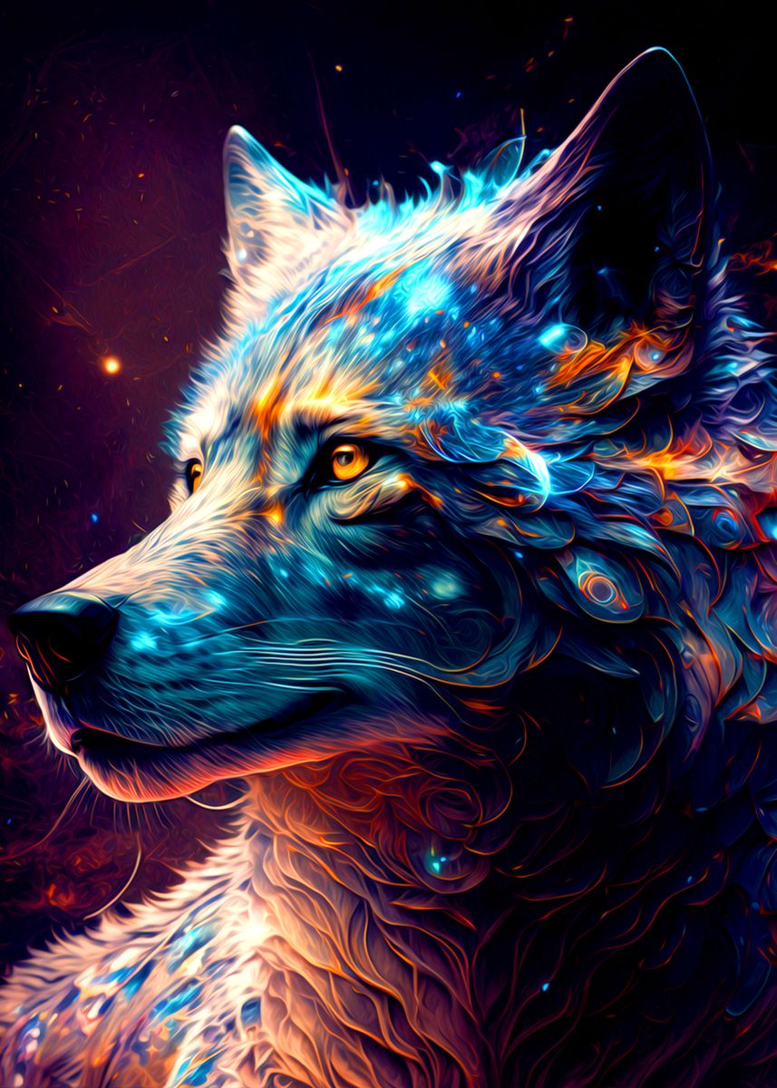 'Colorful Wolf' Poster, picture, metal print, paint by bds land | Displate