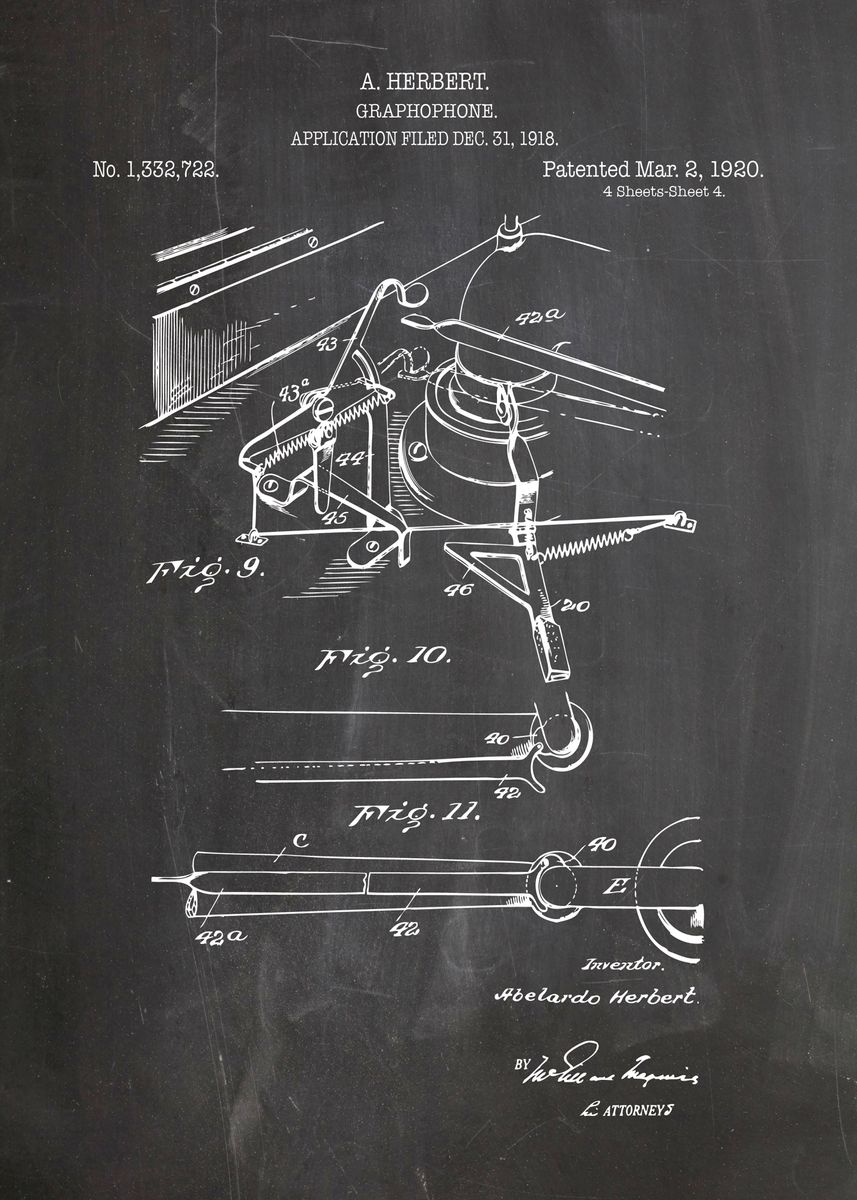 'Graphophone patent 1920' Poster, picture, metal print, paint by ...