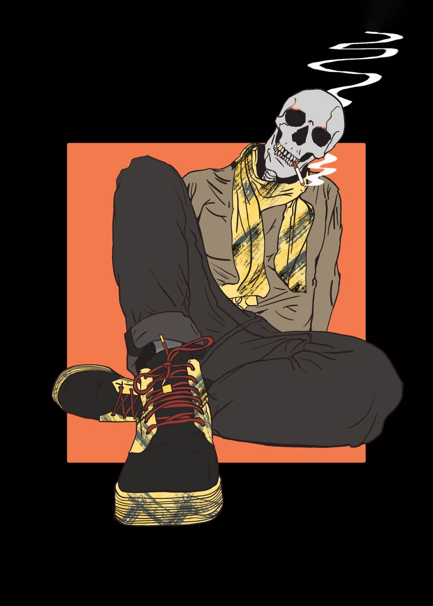 'Smoking Skeleton' Poster, picture, metal print, paint by Jojis Art ...