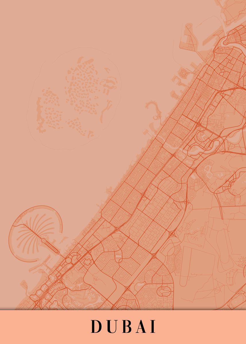 'Dubai Orange Map' Poster, picture, metal print, paint by dkDesign ...