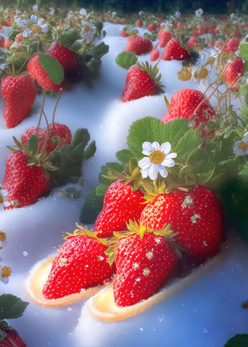 'red strawberries ' Poster, picture, metal print, paint by lanem anda ...