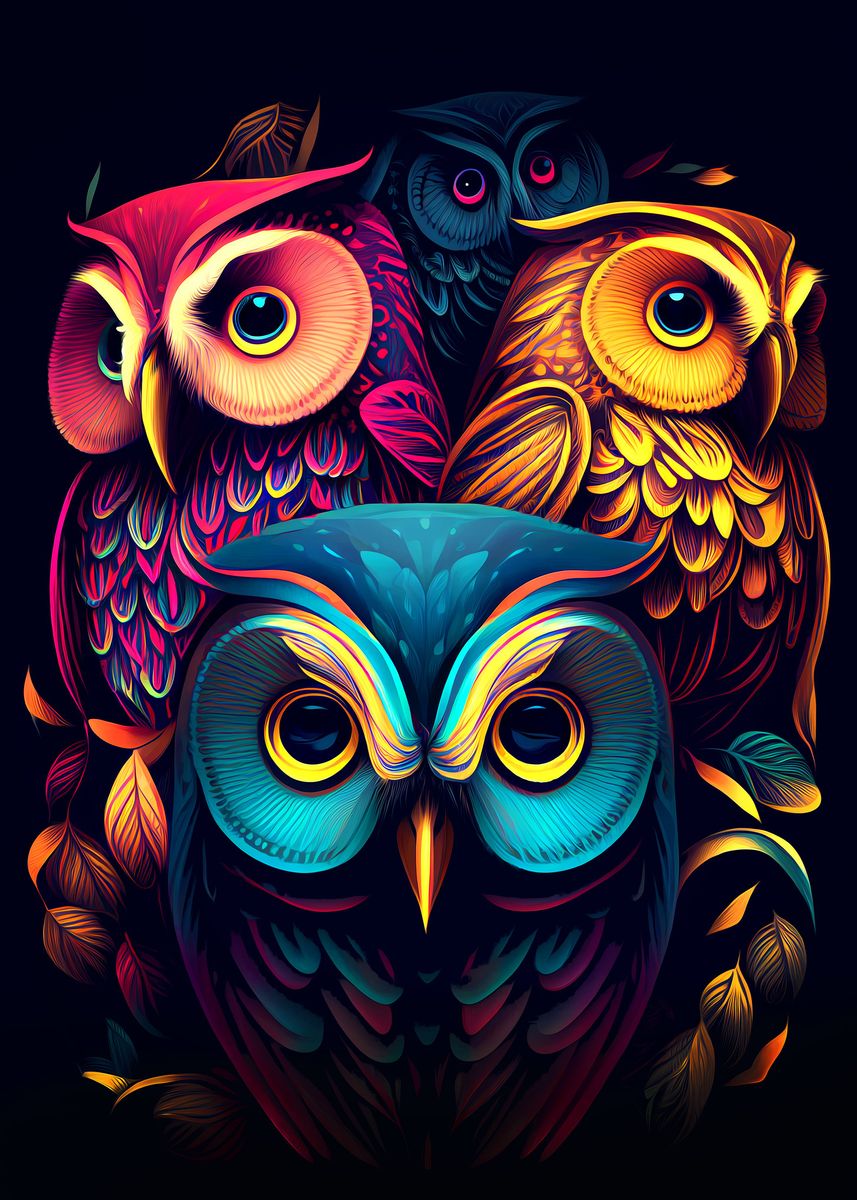 'Owls' Poster, picture, metal print, paint by Monasta | Displate