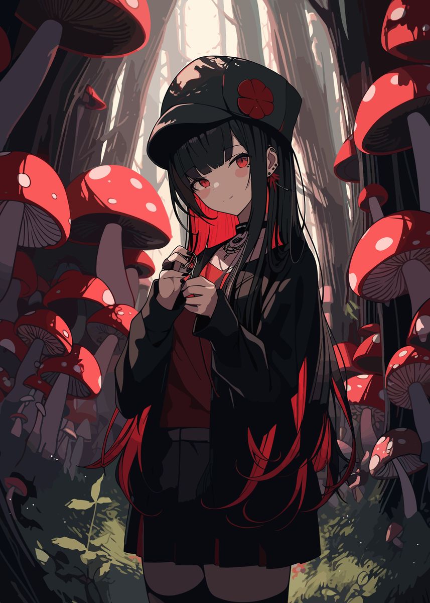 'Anime Mushroom Girl' Poster, picture, metal print, paint by PxL | Displate