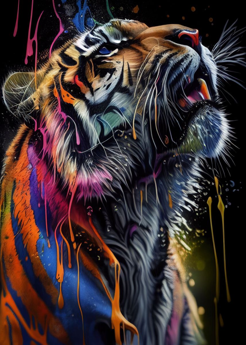 'Colorful Tiger Animals' Poster, picture, metal print, paint by ...