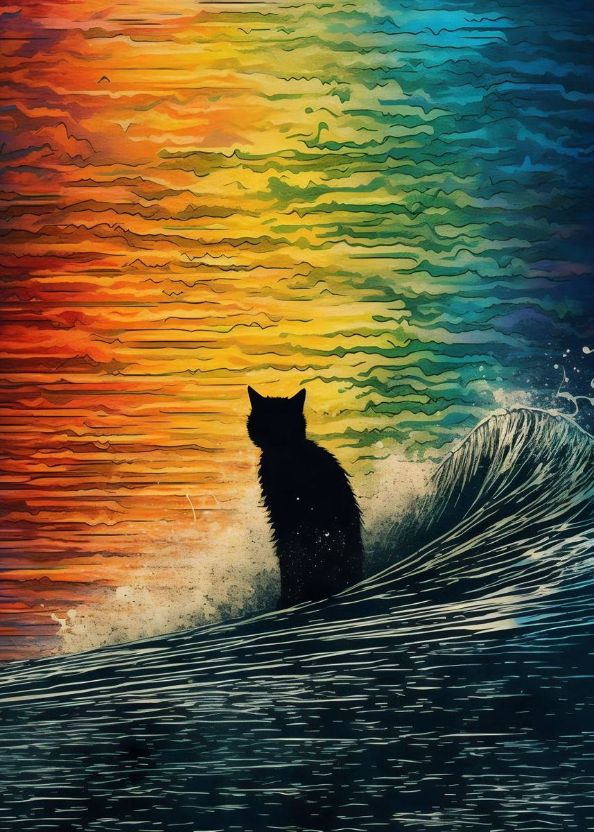 'Cat Wave Split' Poster, picture, metal print, paint by FusionDesigns ...