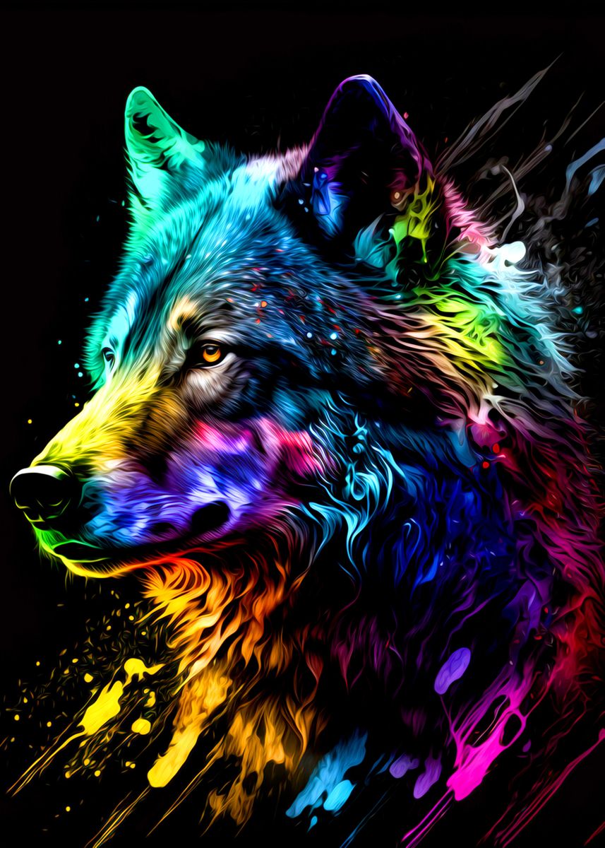 'Colorful Wolf' Poster, picture, metal print, paint by bds land | Displate