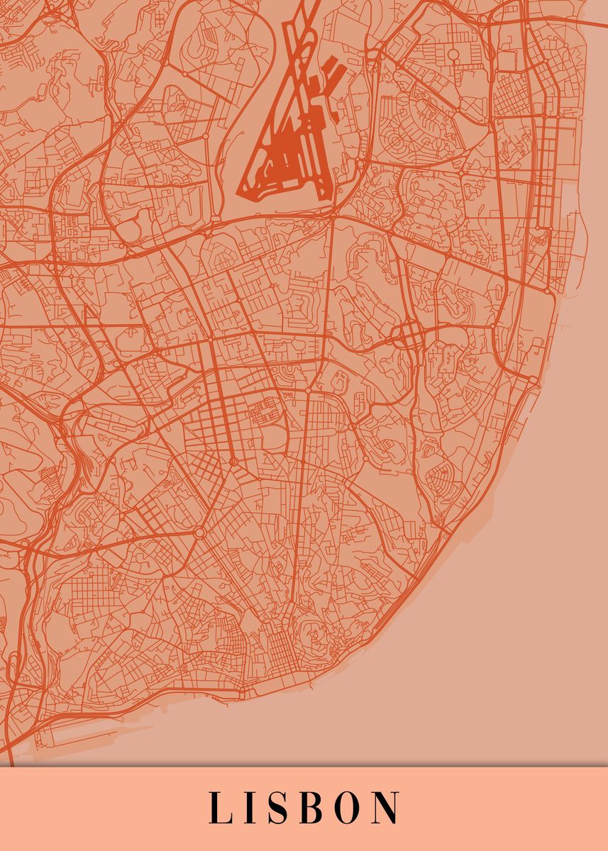 'Lisbon Orange Map' Poster, picture, metal print, paint by dkDesign ...
