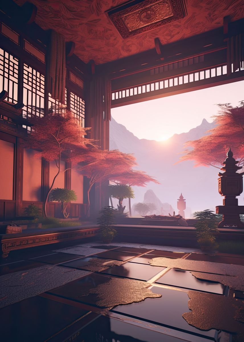 'Ancient Japanese Dojo' Poster, picture, metal print, paint by Morphic ...