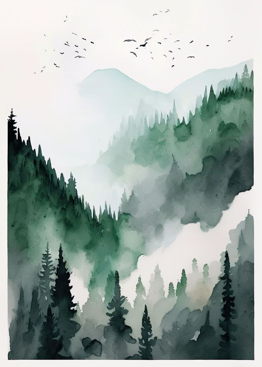 'Foggy Green Forest ' Poster, picture, metal print, paint by Nick Lopez ...