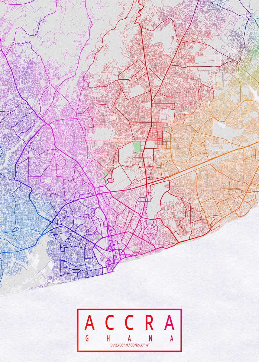 'Accra City Map Colorful' Poster, picture, metal print, paint by deMAP ...