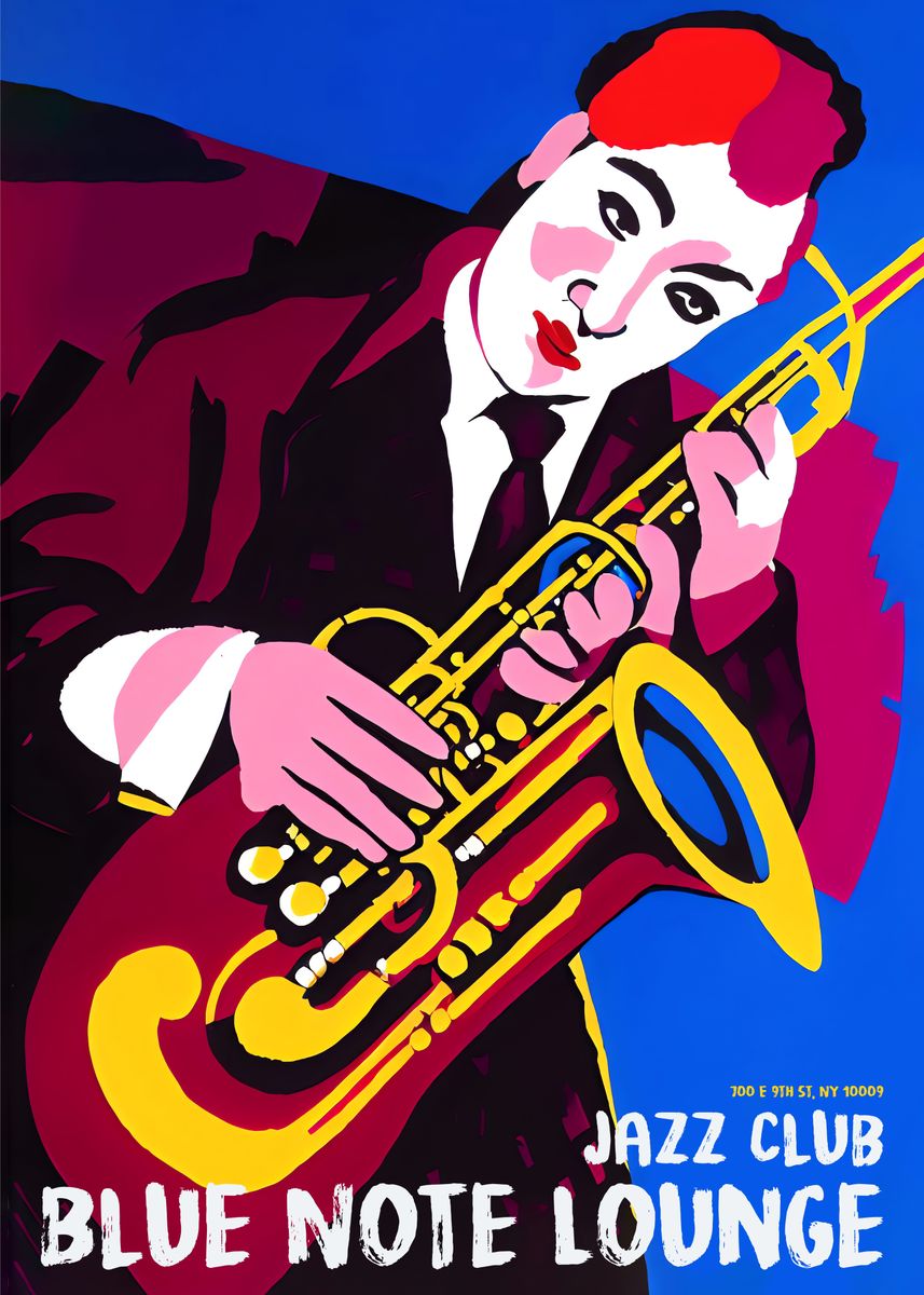 'Blue Note Lounge Jazz Club' Poster, picture, metal print, paint by BluePinkPanther | Displate