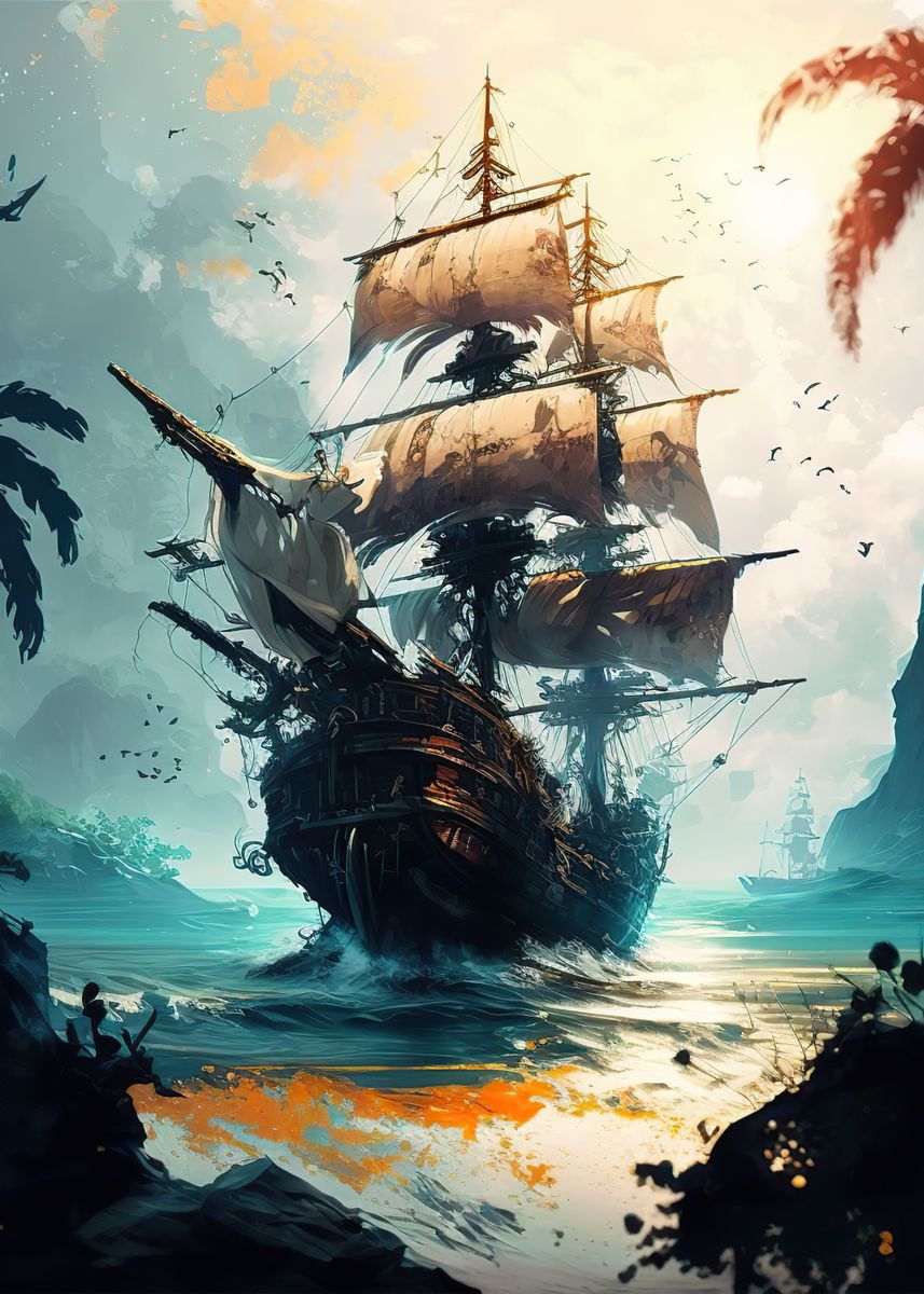 'pirate ship landscape' Poster, picture, metal print, paint by Atlas ...