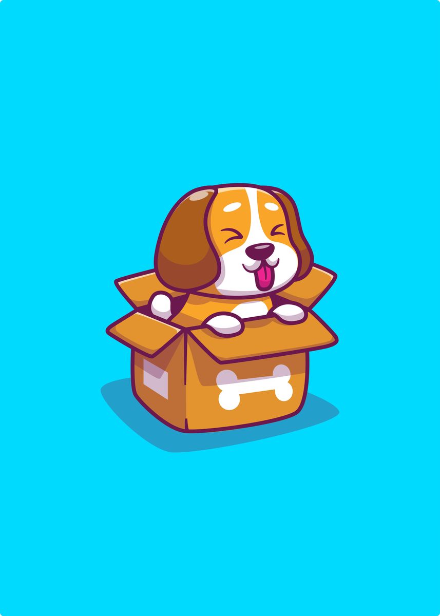 'Cute Dog Playing In Box ' Poster, picture, metal print, paint by ...