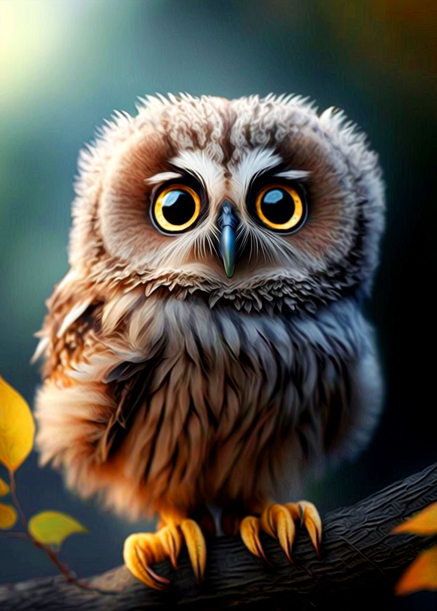 'Cute Owl' Poster, picture, metal print, paint by Lee Jani | Displate